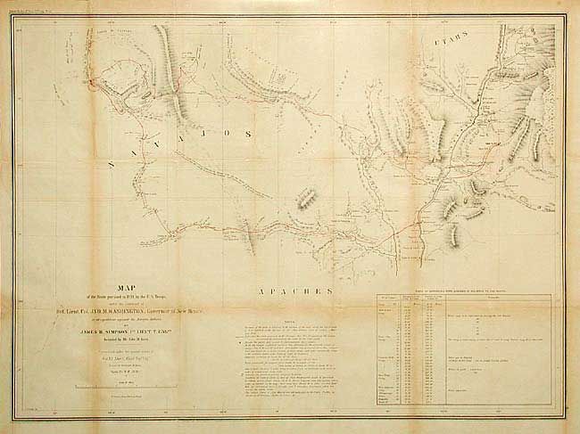 "Map of the Route pursued in 1849 by the U.S. Troops, under" by Simpson ...