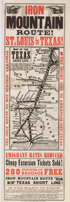 "Iron Mountain Route! St. Louis to Texas! Map of the Texas" by Railroad ...