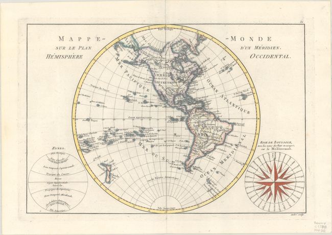 "[Lot of 3] Mappe-Monde sur le Plan d'un Meridien." by Bonne